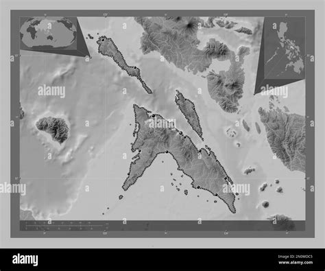 Masbate Province Of Philippines Grayscale Elevation Map With Lakes