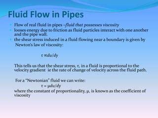 Flow Of Incompressible Fluids Through Pipes PPTX
