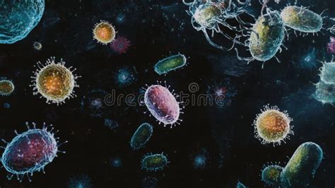 Diverse Array Of Colorful Bacteria And Microbes Thriving Under A Dark