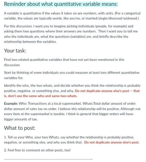 Solved Reminder About What Quantitative Variable Means A Chegg