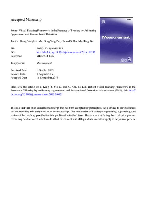 Pdf Robust Visual Tracking Framework In The Presence Of Blurring By
