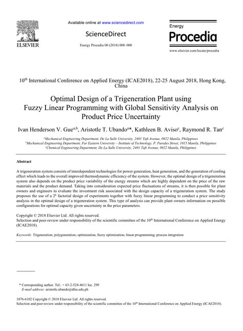 pdf optimal design of a trigeneration plant using fuzzy linear