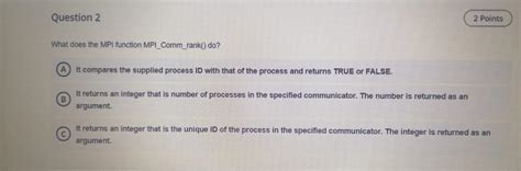 Solved Question 2 2 Points What Does The Mpi Function