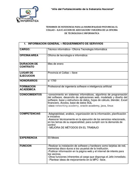 Tdr Tecnico Informatico Pdf