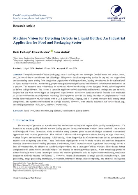 Pdf Machine Vision For Detecting Defects In Liquid Bottles An