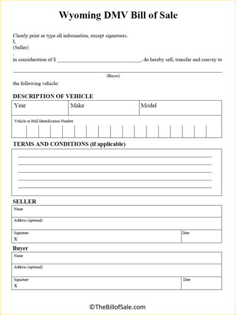 Wyoming Bill Of Sale Form For General Car Vehicle Dmv Pdf