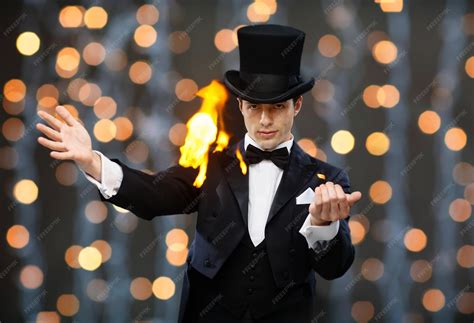 Premium Photo Magic Performance Circus People And Show Concept Magician In Top Hat
