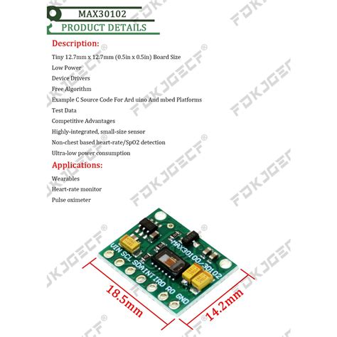 Low Power Max30102 Heart Rate Oxygen Pulse Breakout For Arduino