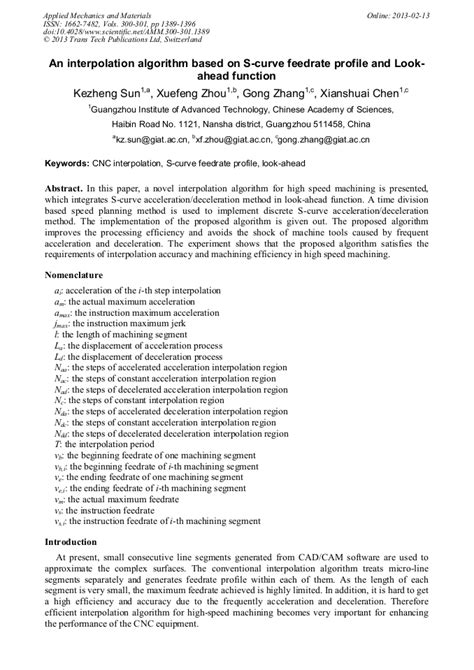 An Interpolation Algorithm Based On S Curve Feedrate Profile And Look