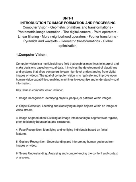 computer vision lecture notes unit 1 pdf camera mathematical