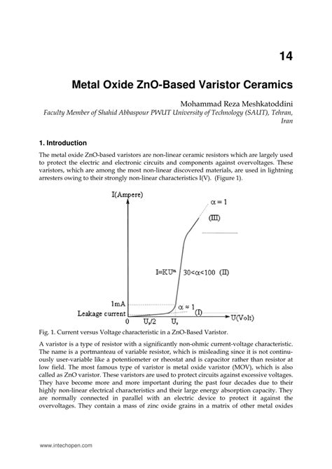 Pdf Metal Oxide Zno Based Varistor Ceramics