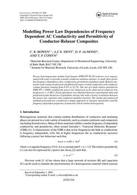 Pdf Modelling Power Law Dependencies Of Frequency Dependent Ac Conductivity And Permittivity