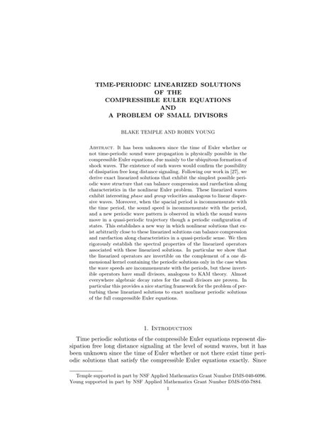 Pdf Time Periodic Linearized Solutions Of The Compressible Euler