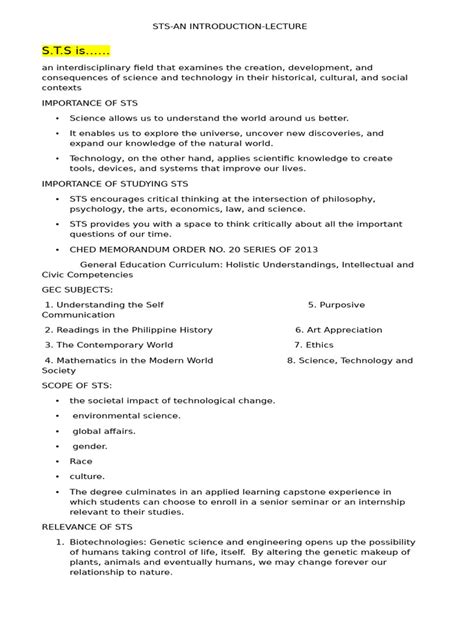 Sts An Introduction Lecture Pdf Science Psychoanalysis