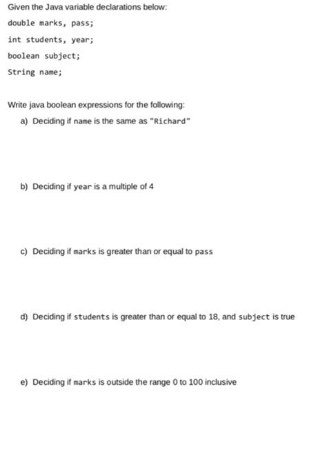 Solved Given The Java Variable Declarations Below Double