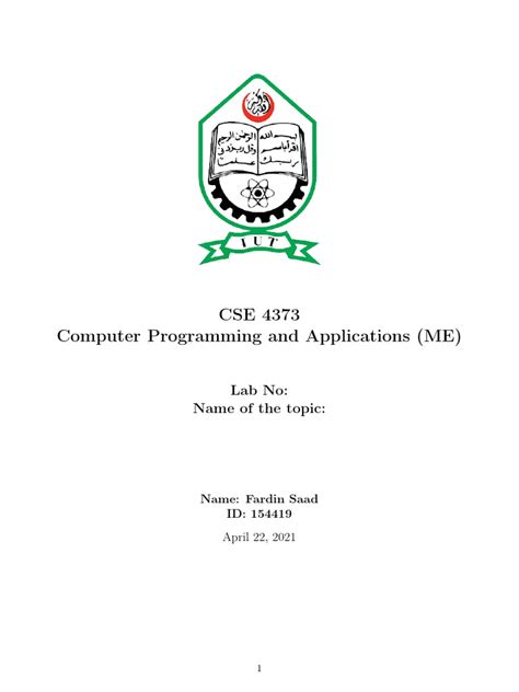 Cse 4373 Lab Assignment Format Pdf Computing Computer Science
