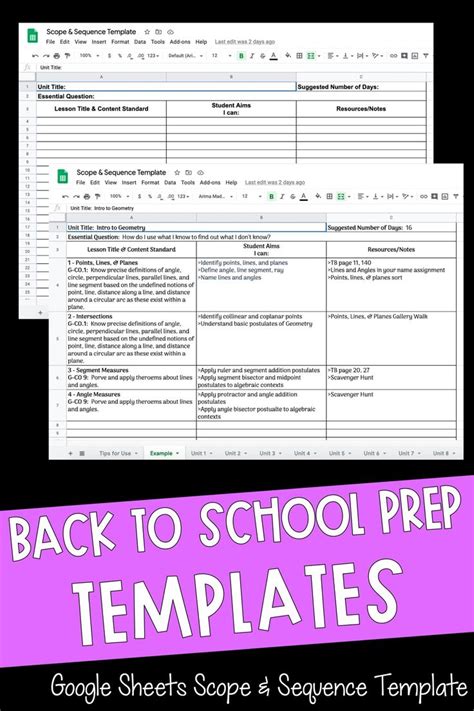 Back To School Prep Scope And Sequence Template School Plan Teacher