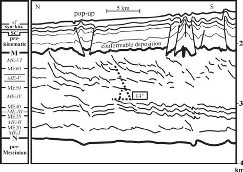 Line Drawing Of Pre Stack Depth Migrated Seismic Section Showing