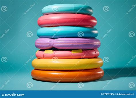 A Stack Of Colourful Summer Swimming Pool Floats Generative Ai Stock