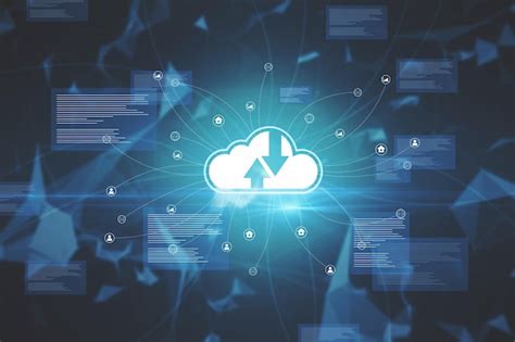 Premium Photo Creative Glowing Cloud Computing Interface On Blurry Dark Background Online