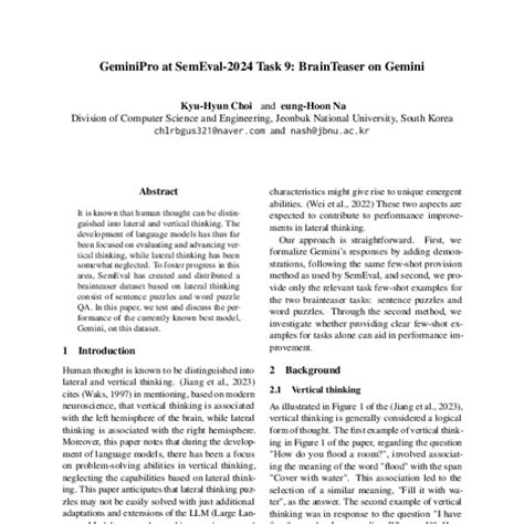 Geminipro At Semeval 2024 Task 9 Brainteaser On Gemini Acl Anthology