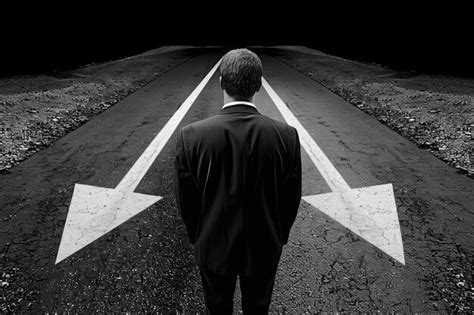 Man At Crossroads With Diverging Paths Premium Ai Generated Image