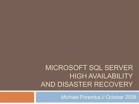 SQL Server High Availability And Disaster Recovery PPTX Databases Computer Software And