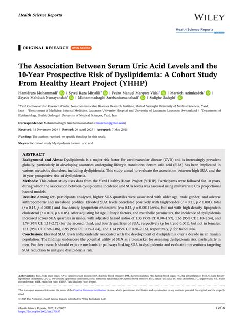 Pdf The Association Between Serum Uric Acid Levels And The 10‐year