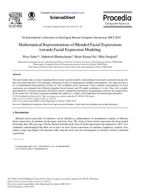 Pdf Mathematical Representations Of Blended Facial Expressions