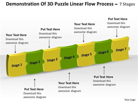 Demonstration Of D Puzzle Linear Flow Process Stages Work Chart Powerpoint Slides
