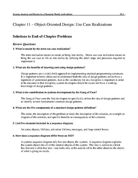 Solutions Chap System Analysis Chapter Object Oriented Design Use Case Realizations