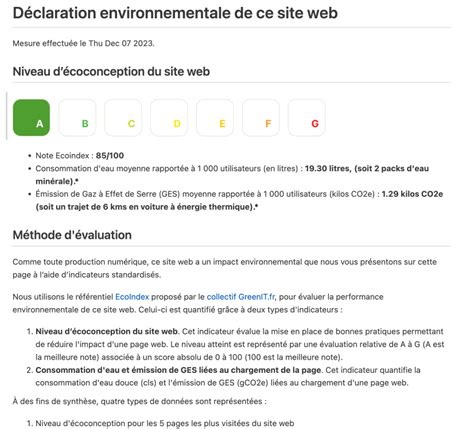 Déclaration Environnementale l initiative de GreenIT fr Ecoindex Lighthouse Plugin
