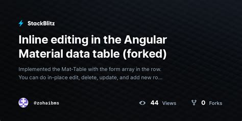 Inline Editing In The Angular Material Data Table Forked Stackblitz