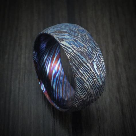 Kuro Ti Twisted Titanium Etched And Heat Treated Mens Ring Rock Satin