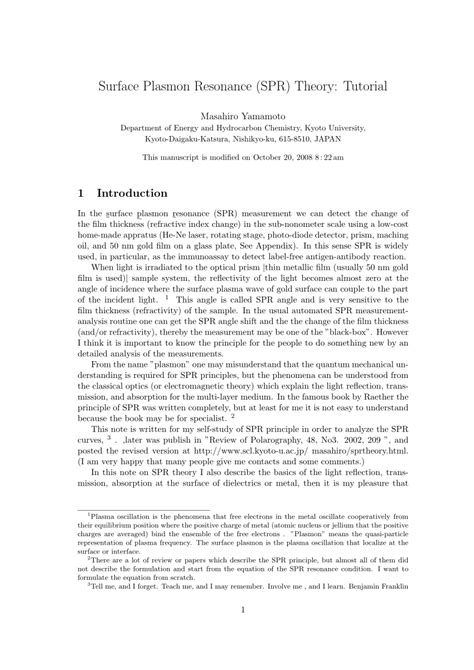 Pdf Surface Plasmon Resonance Spr Theory Tutorial