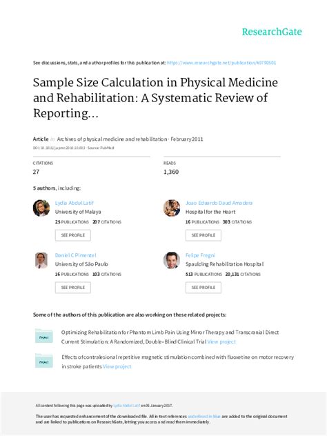 Pdf Sample Size Calculation In Physical Medicine And Rehabilitation