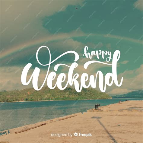 Free Vector Happy Weekend Lettering With Photography Background