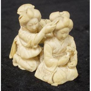 Japanese Ivory Figure Group Of Two Ladies Ivory Oriental