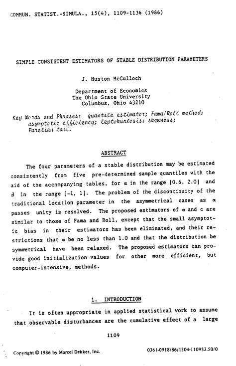 Pdf Simple Consistent Estimator Of Stable Distribution Parameters