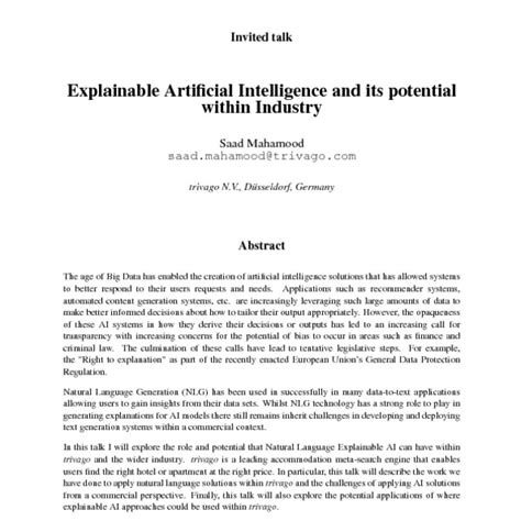 Explainable Artificial Intelligence And Its Potential Within Industry