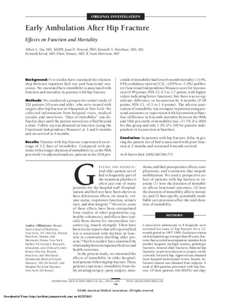 Pdf Early Ambulation After Hip Fracture