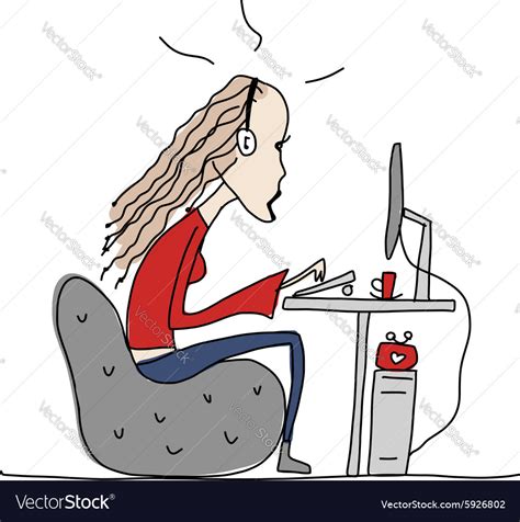 programmer woman at work sketch for your design vector image