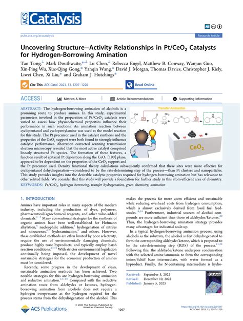 Pdf Uncovering Structure Activity Relationships In Pt Ceo 2 Catalysts For Hydrogen Borrowing