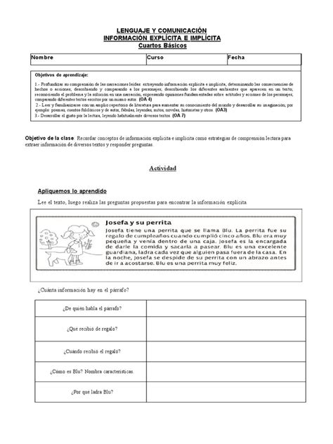 Información Explícita E Implicita Pdf Comprensión Lectora Aprendizaje