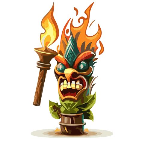 티키 토치 벡터 불꽃 잎이 있는 티키와 만화 뒤에서 횃불이 있는 스티커 클립 아트 상표 클립 아트 Png 일러스트 및 벡터 에 대한 무료 다운로드 Pngtree