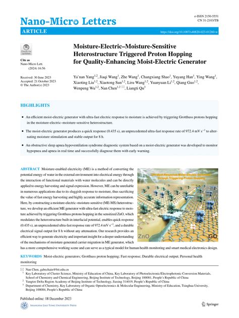 Pdf Moisture Electricmoisture Sensitive Heterostructure Triggered
