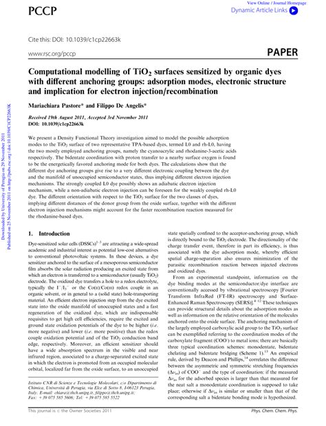 Pdf Computational Modelling Of Tio 2 Surfaces Sensitized By Organic Dyes With Different