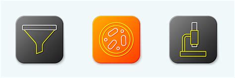 세트 라인 깔때기 또는 필터 박테리아가 있는 페트리 접시 및 현미경 아이콘 벡터 0명에 대한 스톡 벡터 아트 및 기타 이미지 0명 건강 진단 과학 Istock