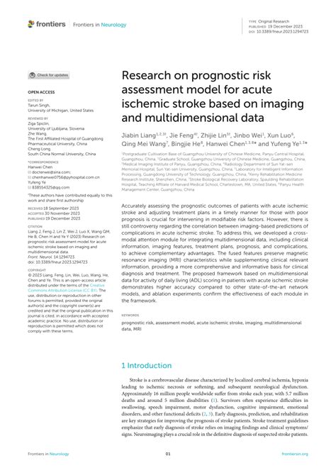 Pdf Research On Prognostic Risk Assessment Model For Acute Ischemic Stroke Based On Imaging