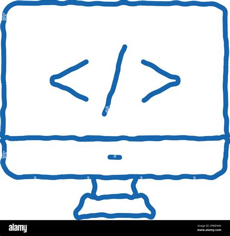 Coding Computer Monitor Doodle Icon Hand Drawn Illustration Stock